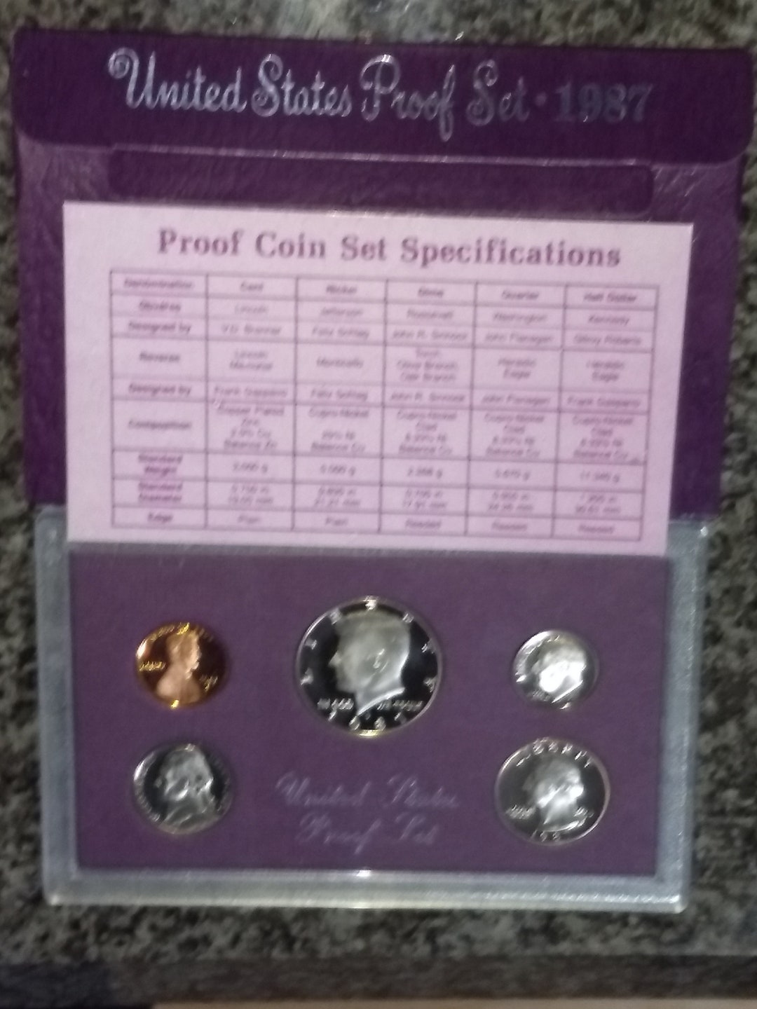1987-S US Mint Proof Set.... 5 Coins.... Original Box and Spec Sheet - Etsy