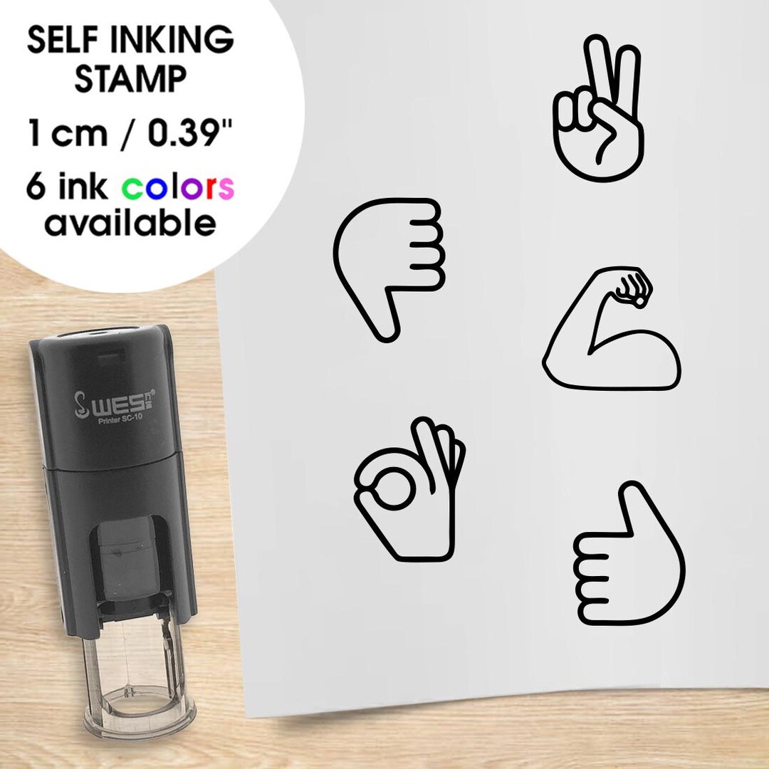 Hands Emoticon Stamp Set 5 Hand Stamps in 6 Colors 10mm Imprint - Etsy