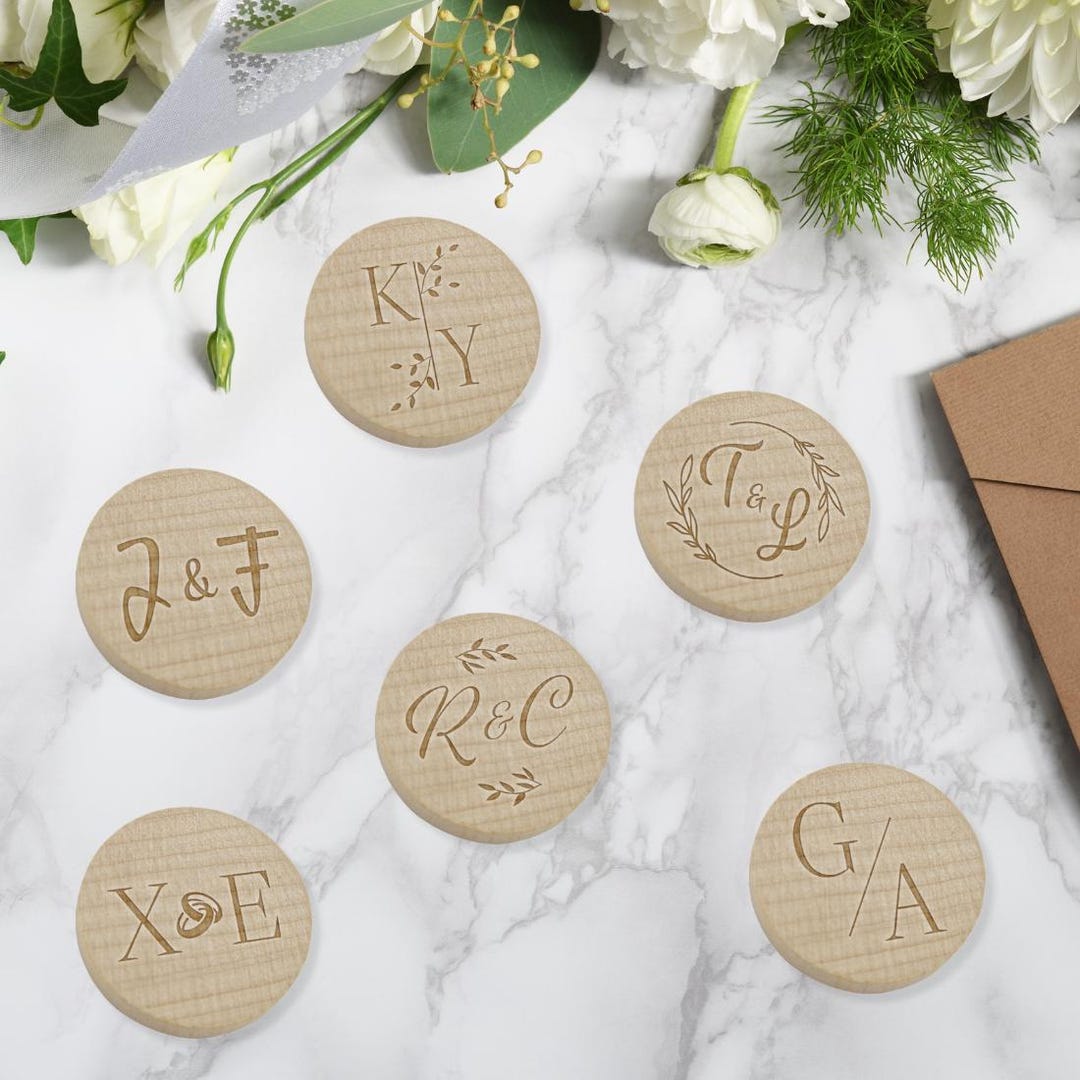 Engraved Wedding Tokens - Wooden Drink Tokens for Weddings and Parties ...
