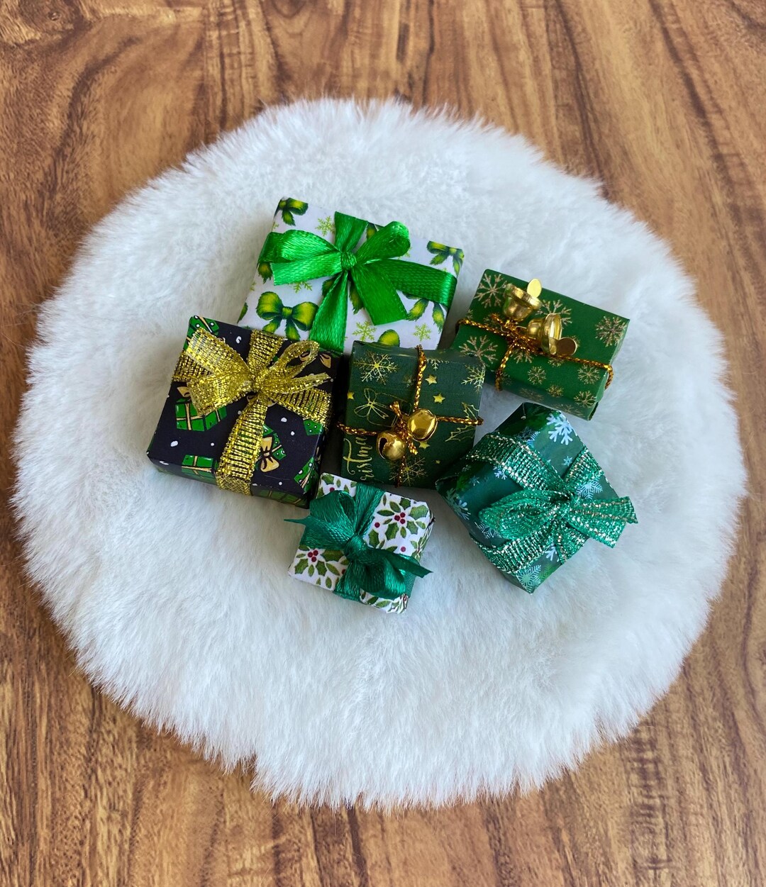 Miniature Christmas Gifts on Faux Fur Mat: Dollhouse Holiday Decor - Etsy