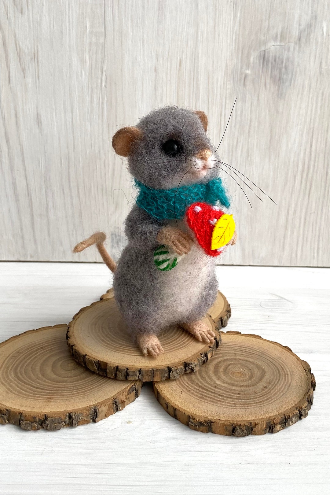 Needle Felted Mouse Felt Halloween Mouse With Scarf and a Mushroom Wool ...