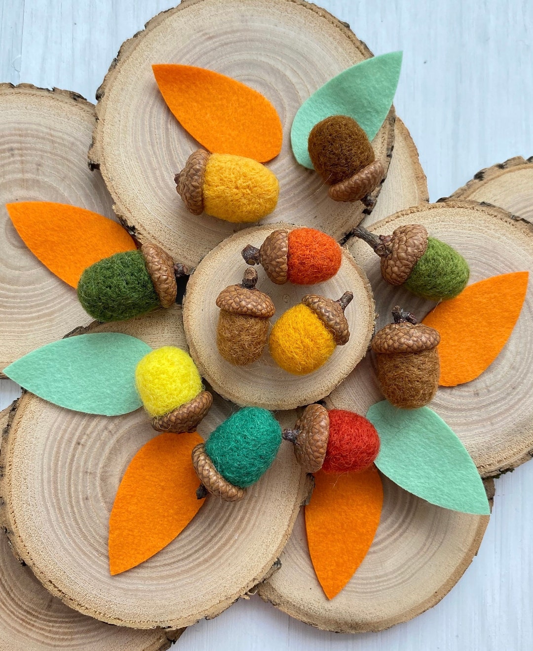 Set of 11 Felted Acorns With Natural Acorn Cap. Fall Autumn Wedding ...