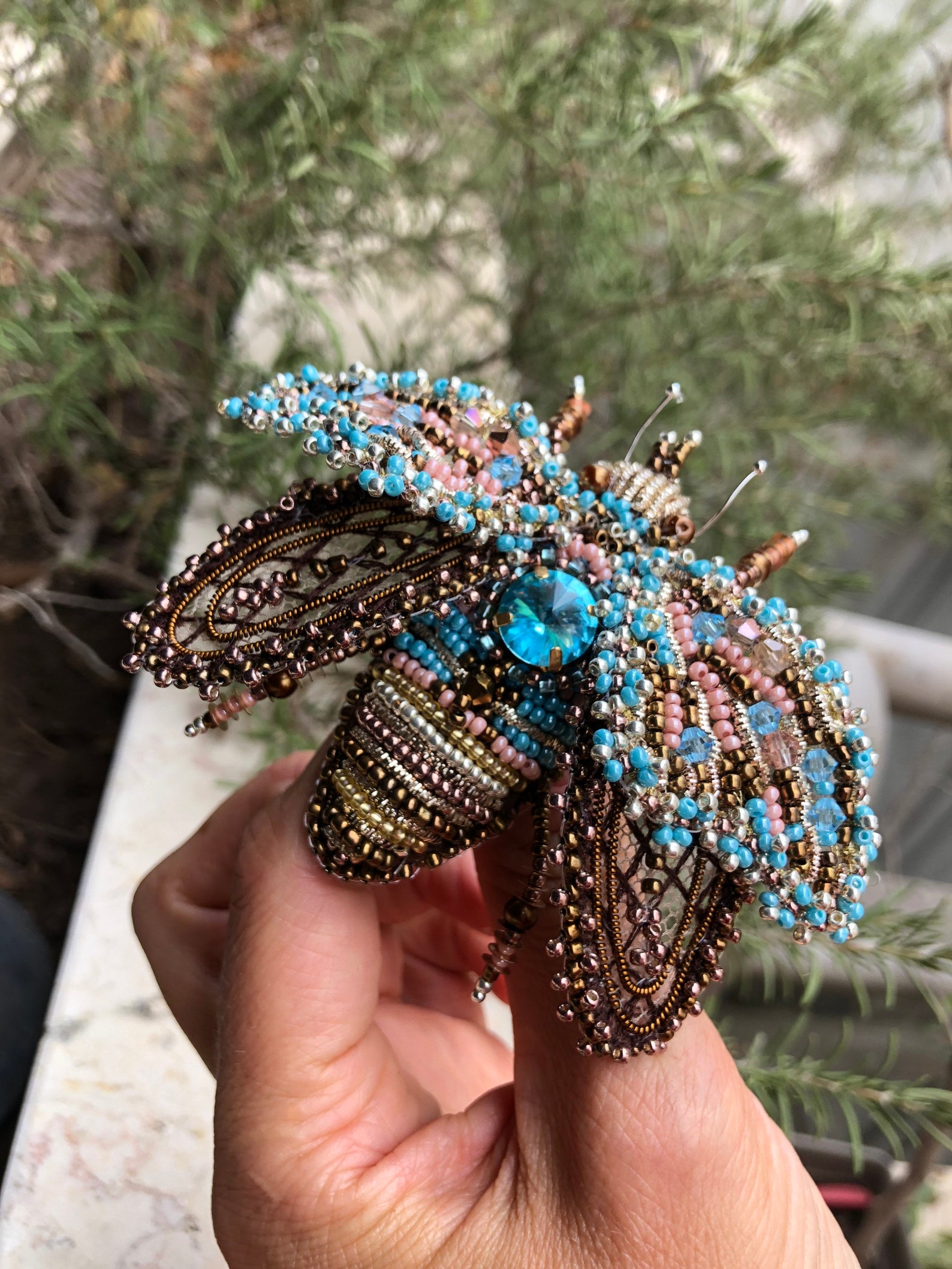 Cicada Insect Sky Blue Bug Beaded Pin Brooch Handmade Exclusive ...