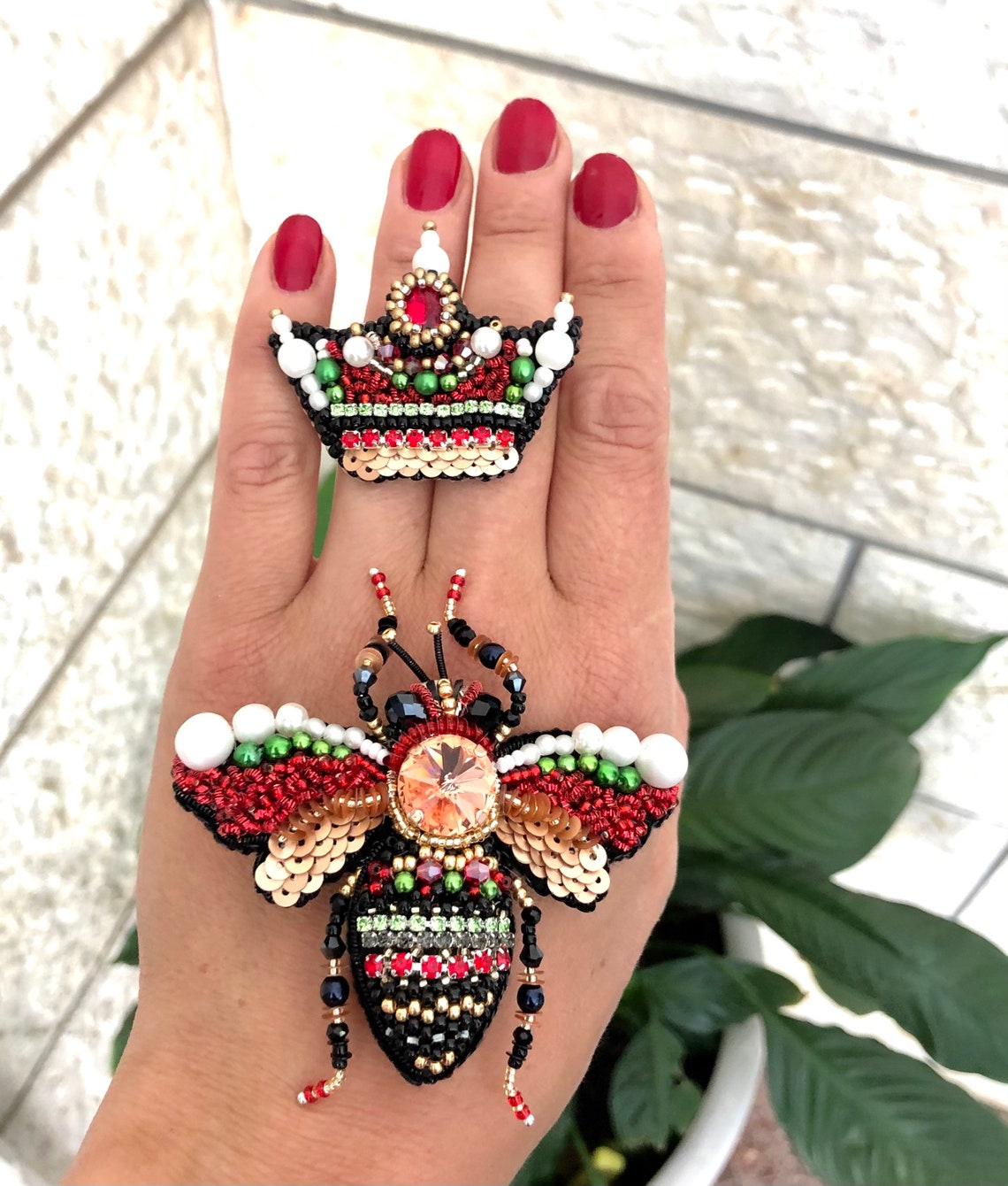 Rhinestone Queen Bee Brooch Designer Pin Filigree Red - Etsy Australia