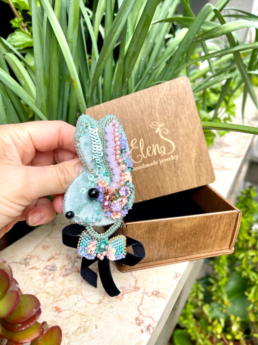 Easter Brooch Mint Bunny, Beaded Big Hare Brooch Author's Handmade ...