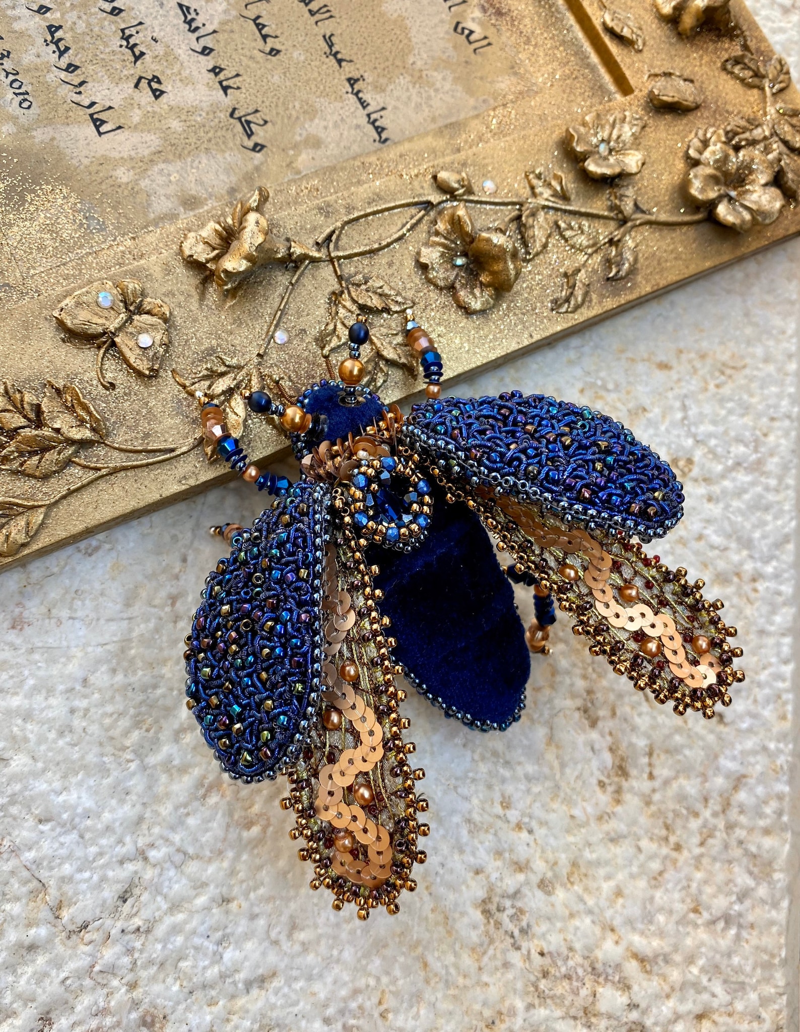 Indigo & Bronze Egyptian Scarab Beetle Handcrafted Beaded - Etsy