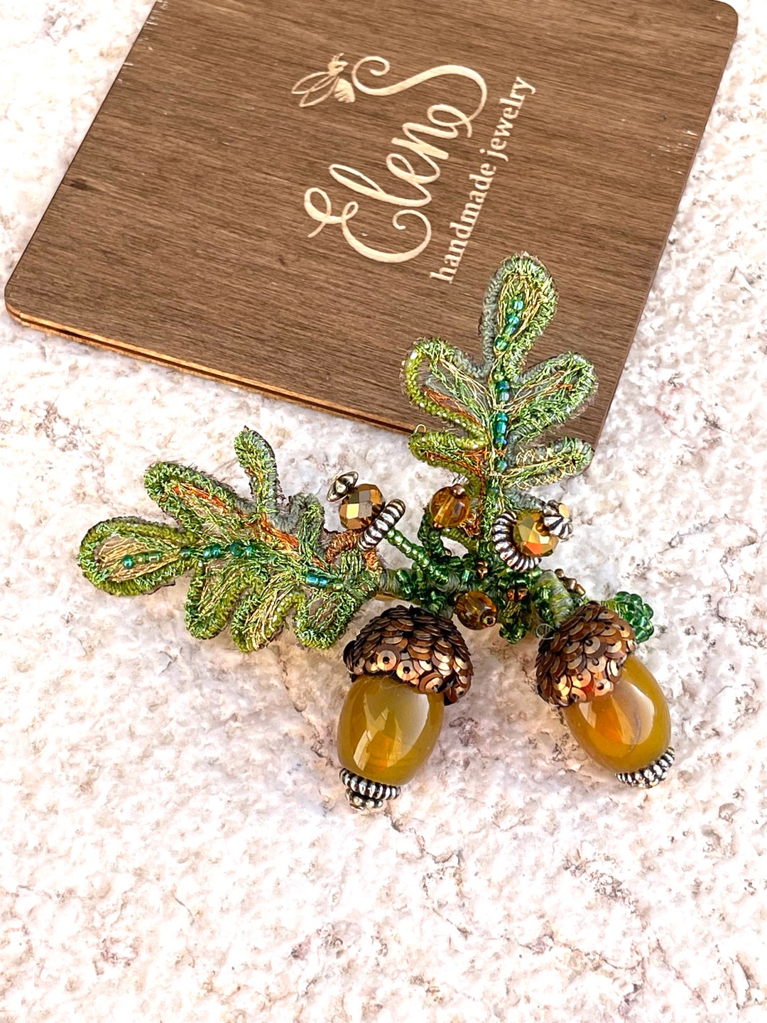 Beaded Twig Oak With Acorns Brooch , Floral Autumn Pin Brooch ...