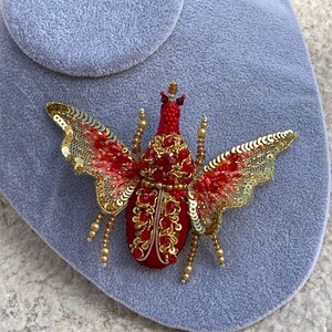 Goliath Beetle Brooch, Red Scarlet & Gold Big Beetle Pin , Insect ...
