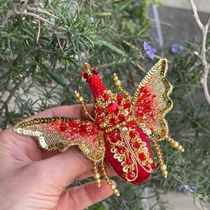 Goliath Beetle Brooch, Red Scarlet & Gold Big Beetle Pin , Insect ...