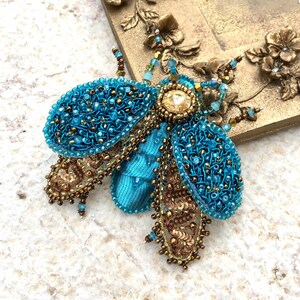 Aquamarine & Bronze Egyptian Scarab Beetle, Handcrafted Beaded Insect ...