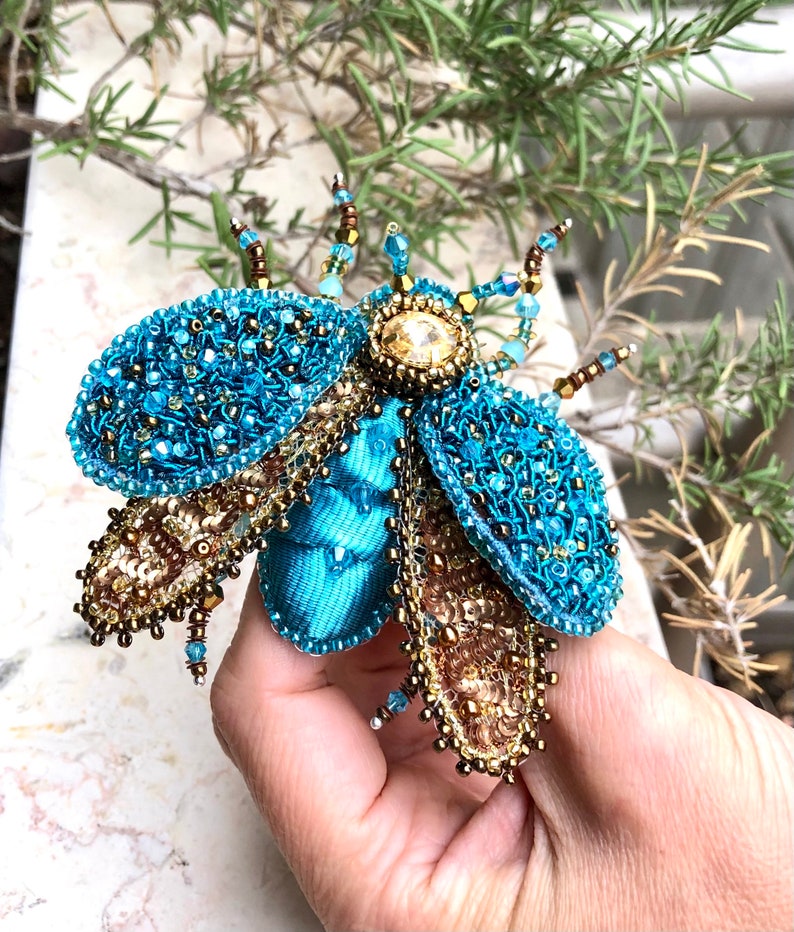 Aquamarine & Bronze Egyptian Scarab Beetle Handcrafted Beaded - Etsy