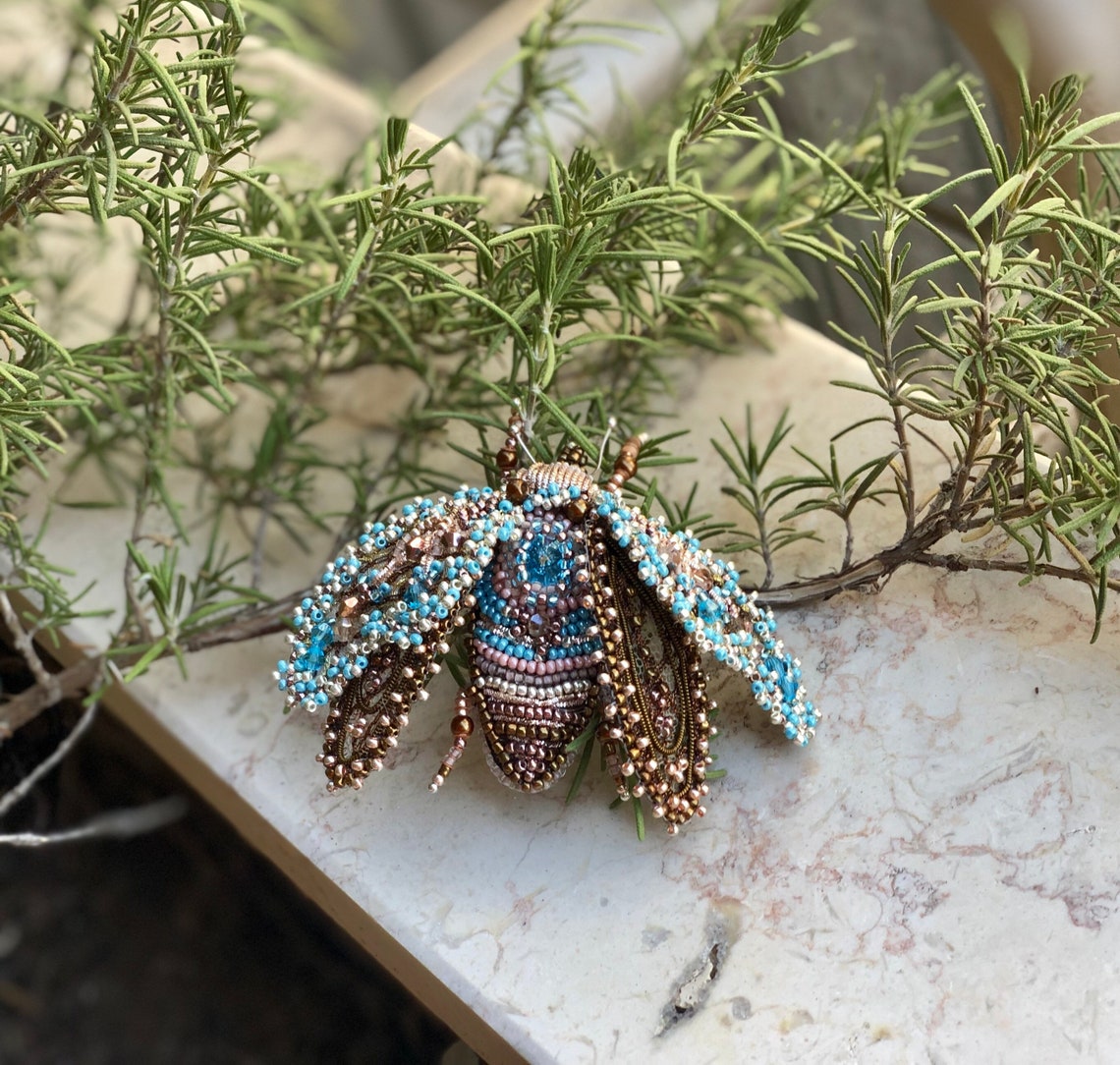 Cicada Insect Sky Blue Bug Beaded Pin Brooch Handmade Exclusive ...