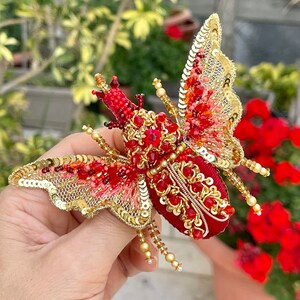 Goliath Beetle Brooch, Red Scarlet & Gold Big Beetle Pin , Insect ...