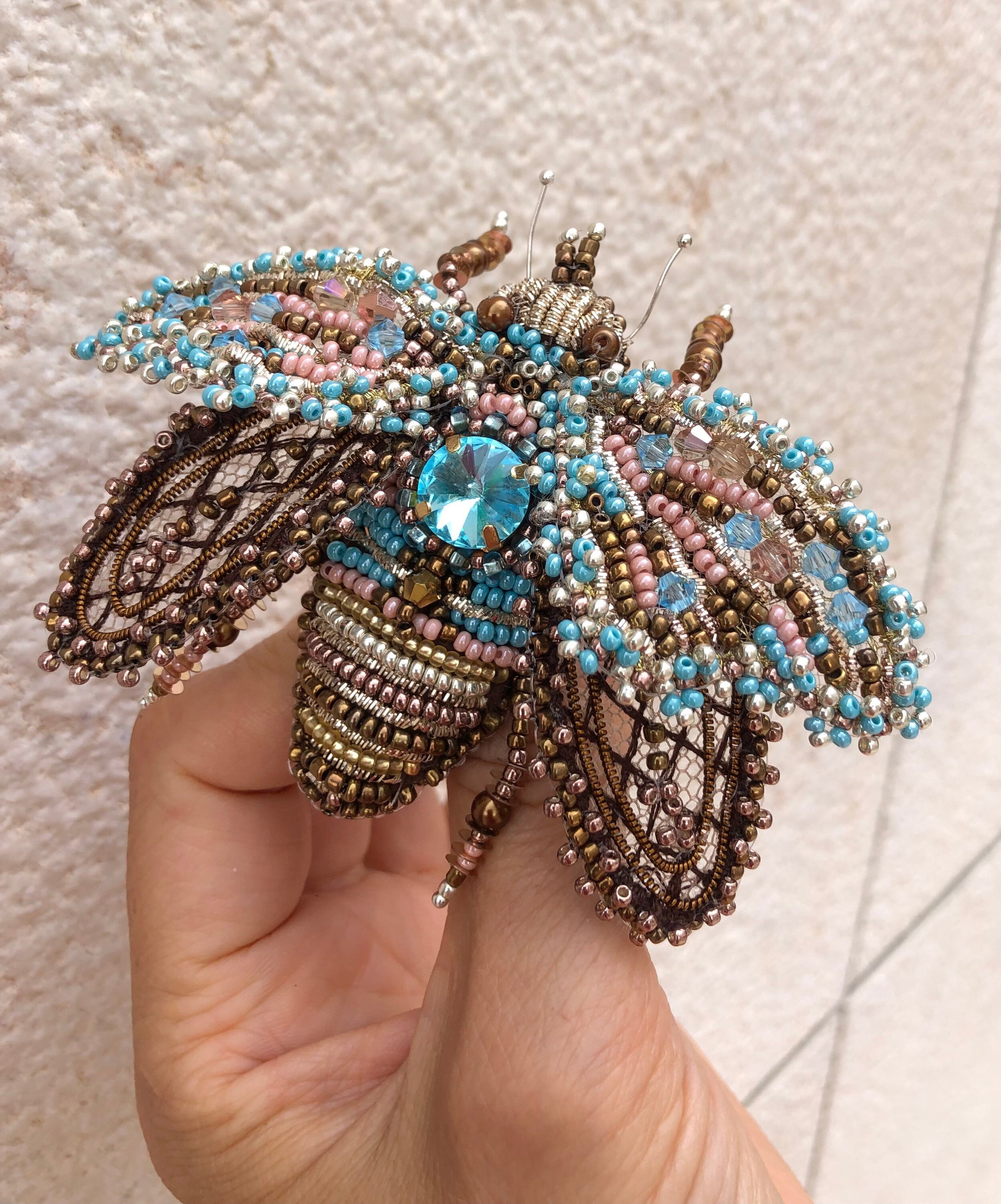 Cicada Insect Sky Blue Bug Beaded Pin Brooch Handmade Exclusive ...