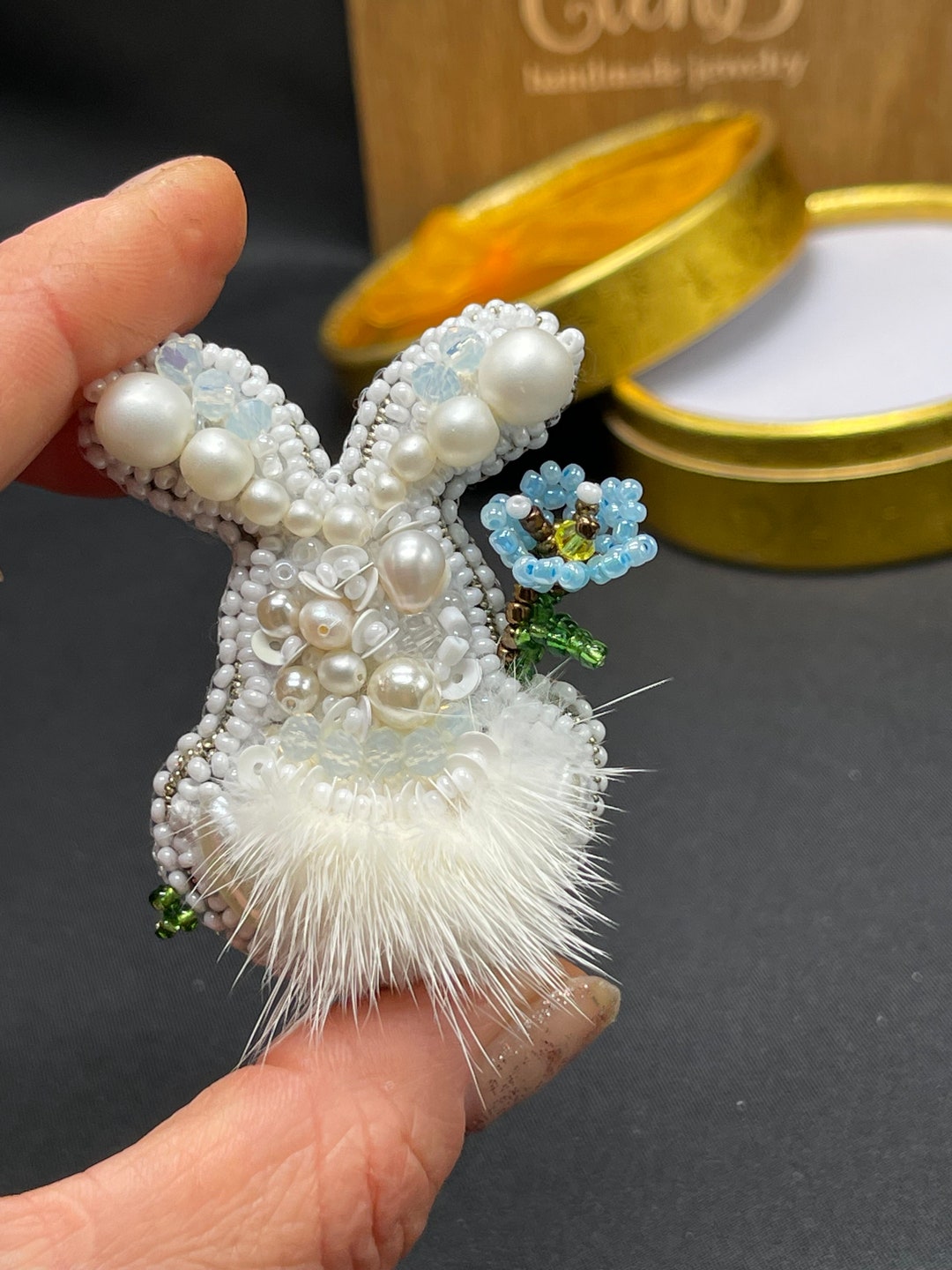 Easter Brooch Mini Bunny, Beaded White Hare Brooch Author's Handmade ...