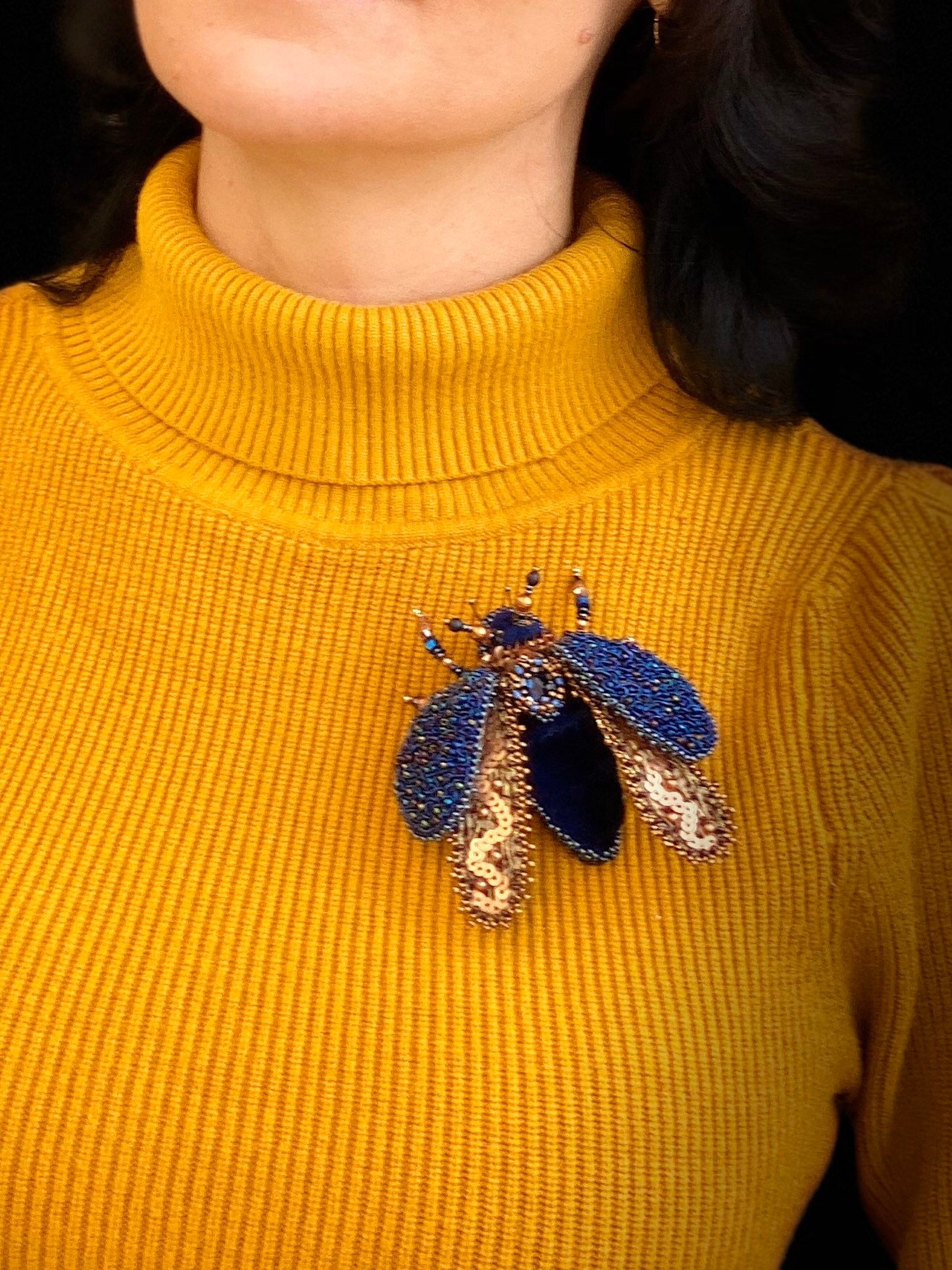 Indigo & Bronze Egyptian Scarab Beetle, Handcrafted Beaded Insect Pin ...