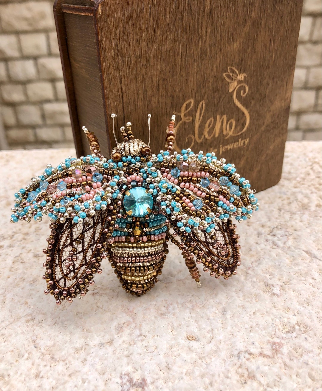 Cicada Insect Sky Blue Bug Beaded Pin Brooch Handmade Exclusive ...