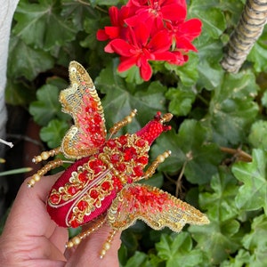 Goliath Beetle Brooch, Red Scarlet & Gold Big Beetle Pin , Insect ...