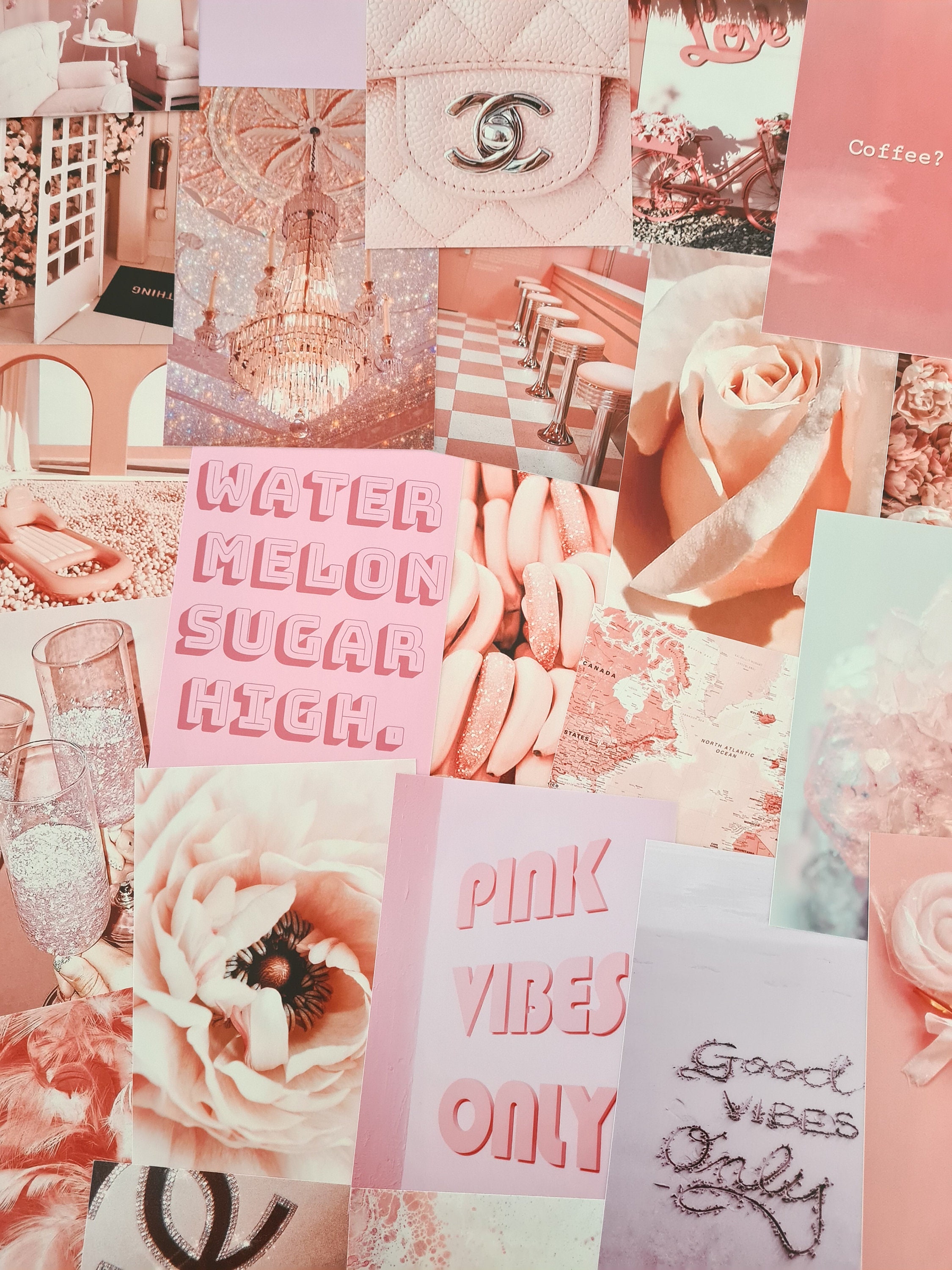 Pink Collage, Wall Decor Collage Pink, Pink Aesthetic Wall, Blush Pink ...