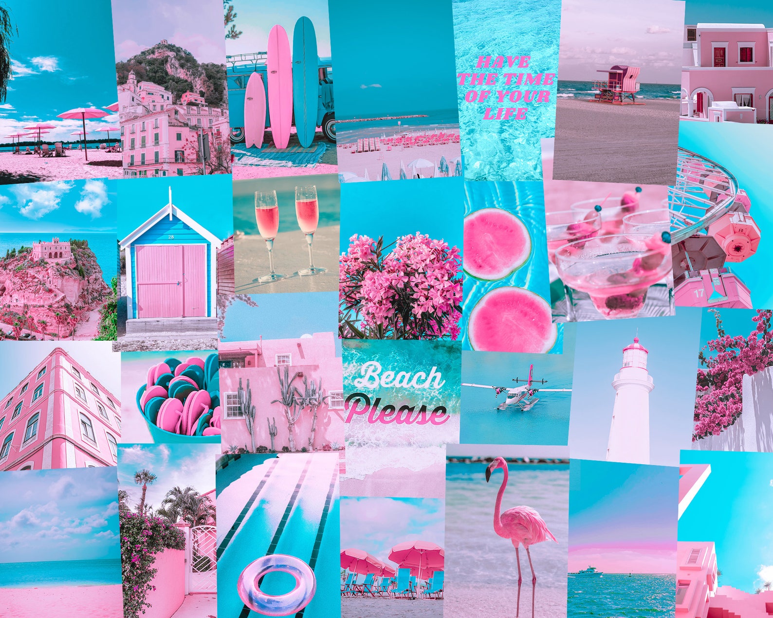 Pink Blue Collage 50 Pcs Beach Collage Summer Collage Pink Etsy