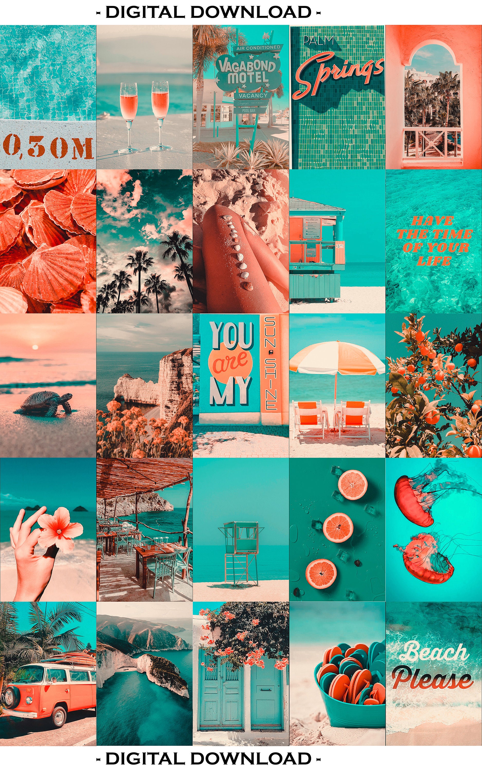 Collage Kit, Orange Blue Collage, Beach Collage, Teal Collage, Blue ...