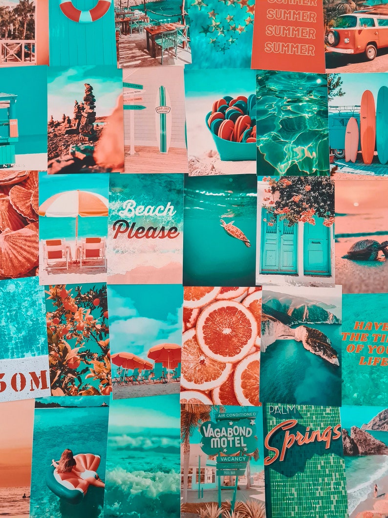 Collage Kit, Orange Blue Collage, Beach Collage, Teal Collage, Blue ...