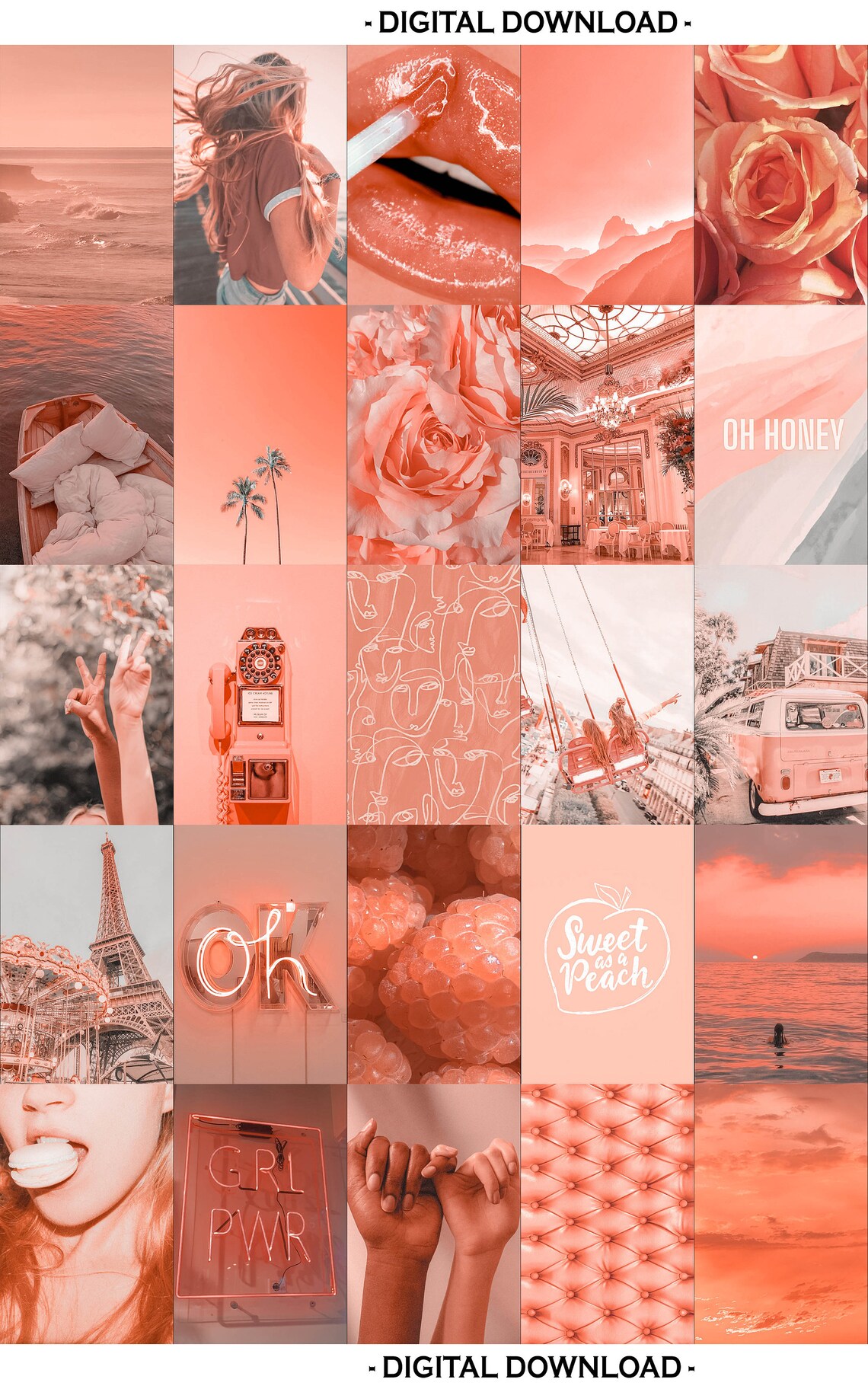 Peach Collage, Peach Aesthetic Collage, Aesthetic Wall Art, Orange ...