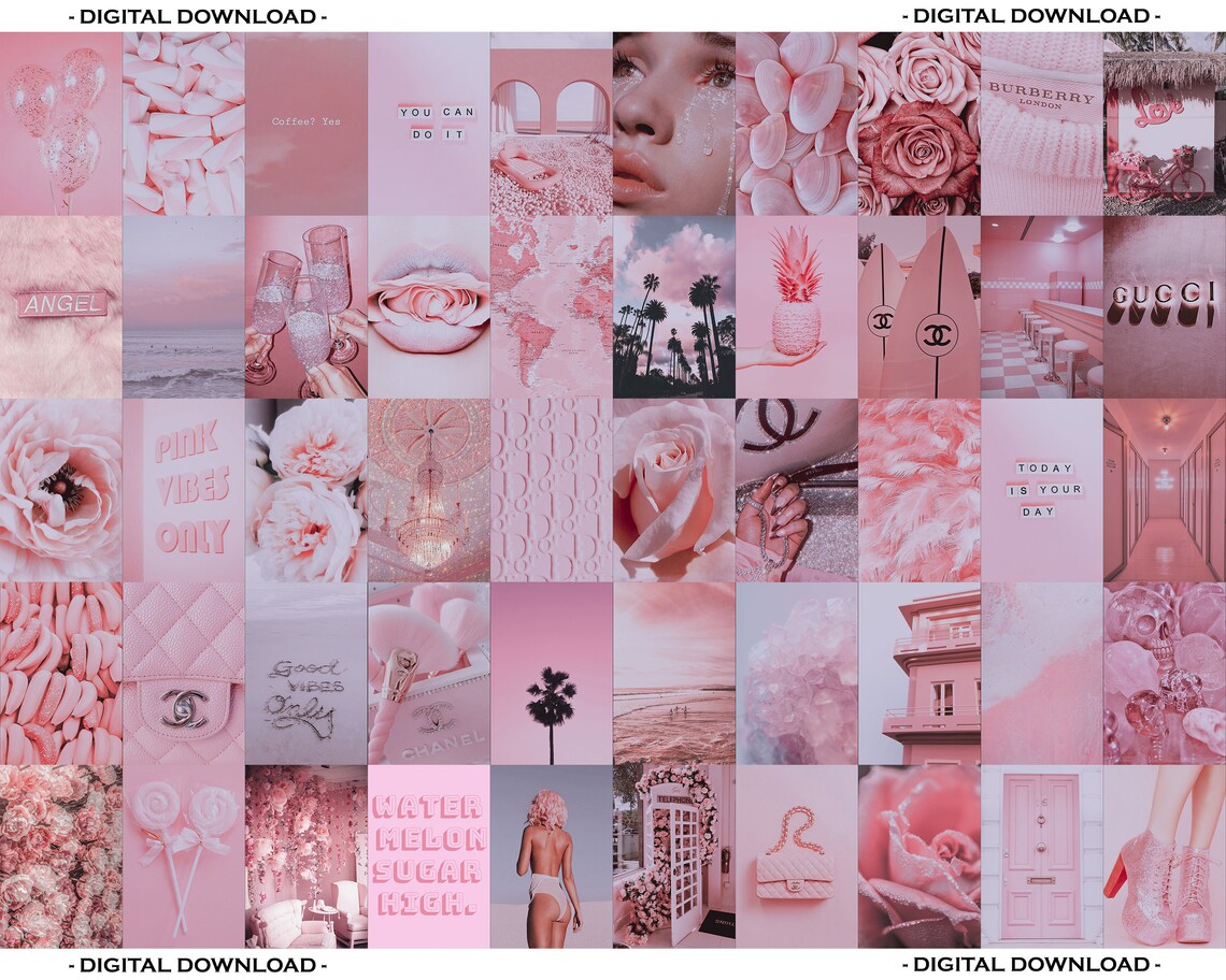 Pink Collage, Wall Decor Collage Pink, Pink Aesthetic Wall, Blush Pink ...