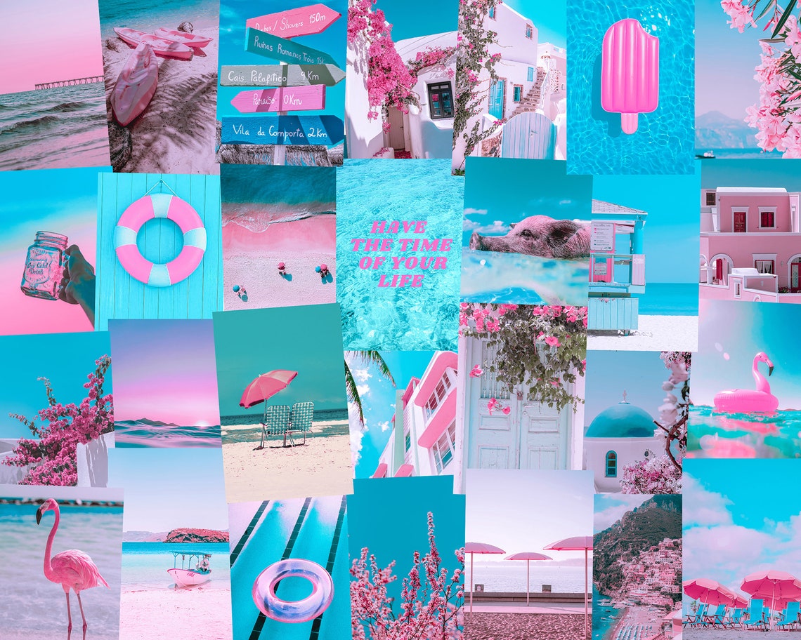 Pink Blue Collage 50 Pcs Beach Collage Summer Collage Pink Etsy