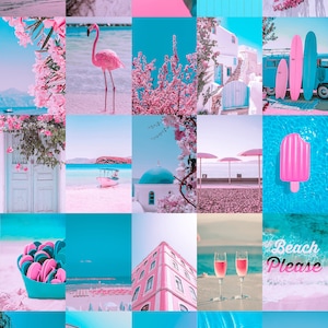 Pink Blue Collage 50 PCS, Beach Collage, Summer Collage, Pink Teal ...