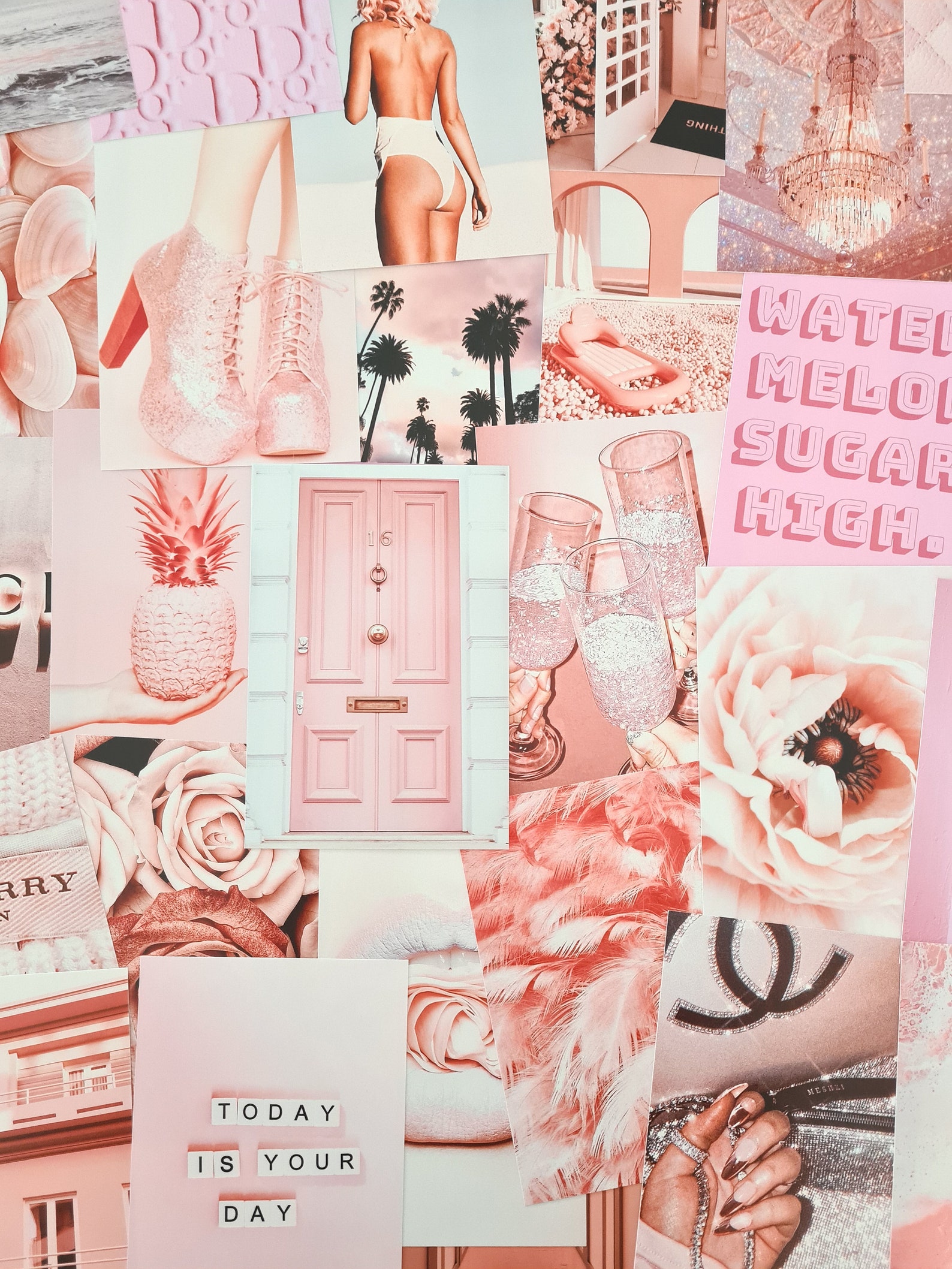 Pink Collage, Wall Decor Collage Pink, Pink Aesthetic Wall, Blush Pink ...