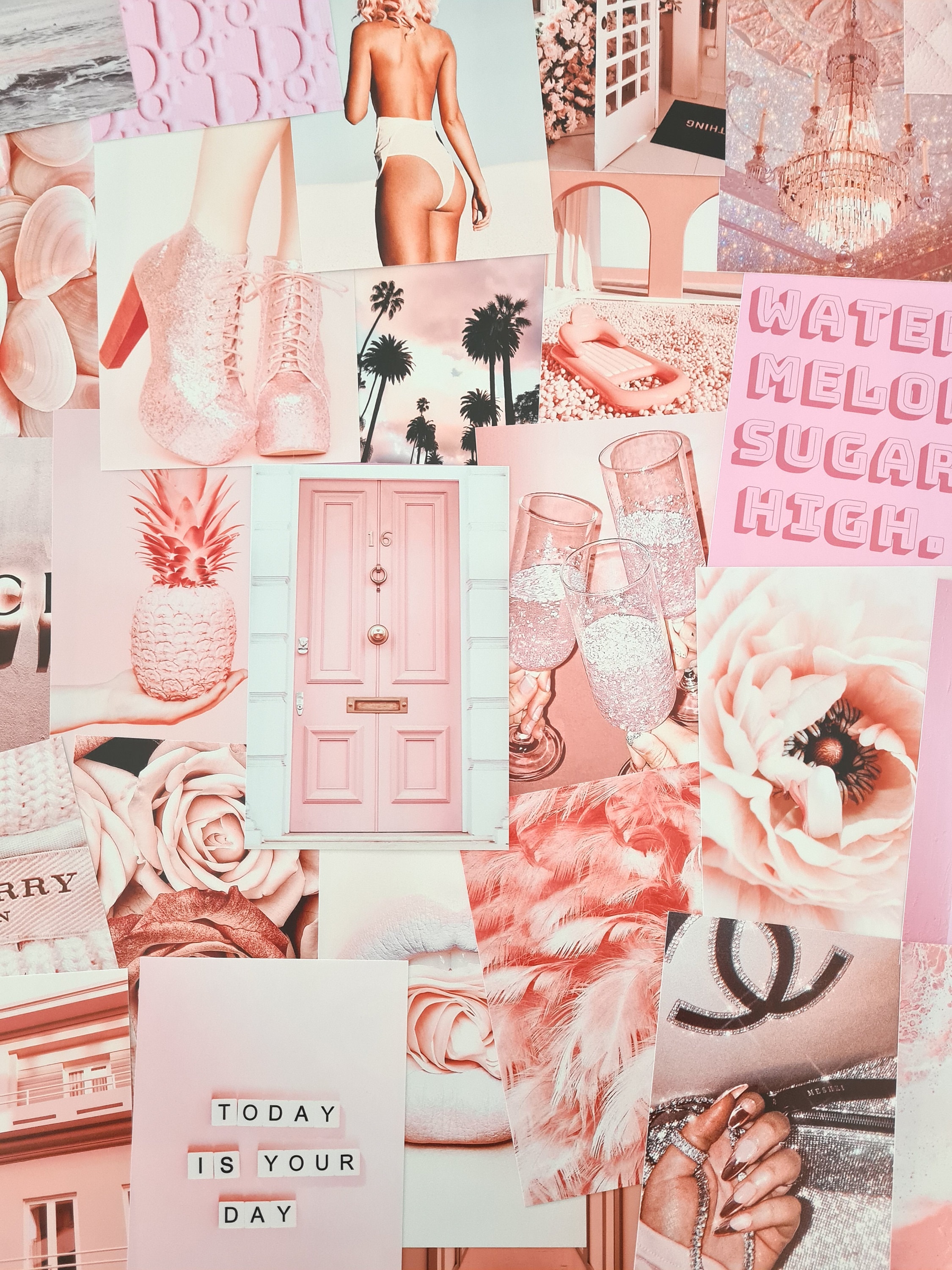 Pink Collage, Wall Decor Collage Pink, Pink Aesthetic Wall, Blush Pink ...