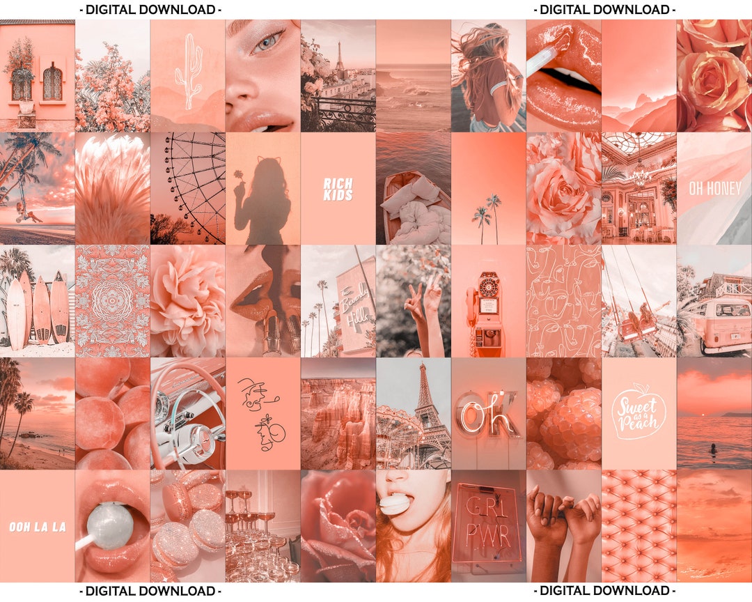 Peach Collage, Peach Aesthetic Collage, Aesthetic Wall Art, Orange ...