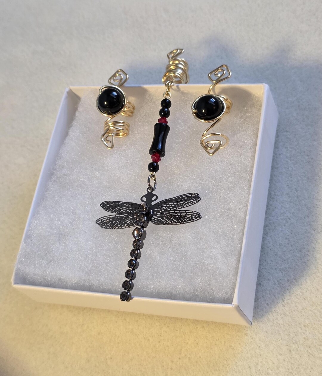 Black Onyx Loc Jewelry Set | 3-piece Dragonfly Loc Jewel & Hair ...