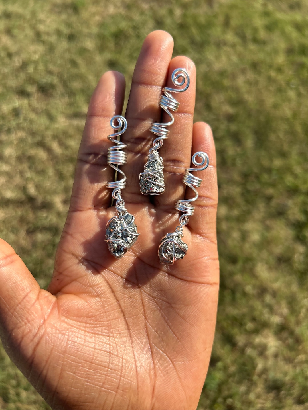 Pyrite Crystal Loc Jewelry Money Stone Braid Jewels Hair Accessories - Etsy