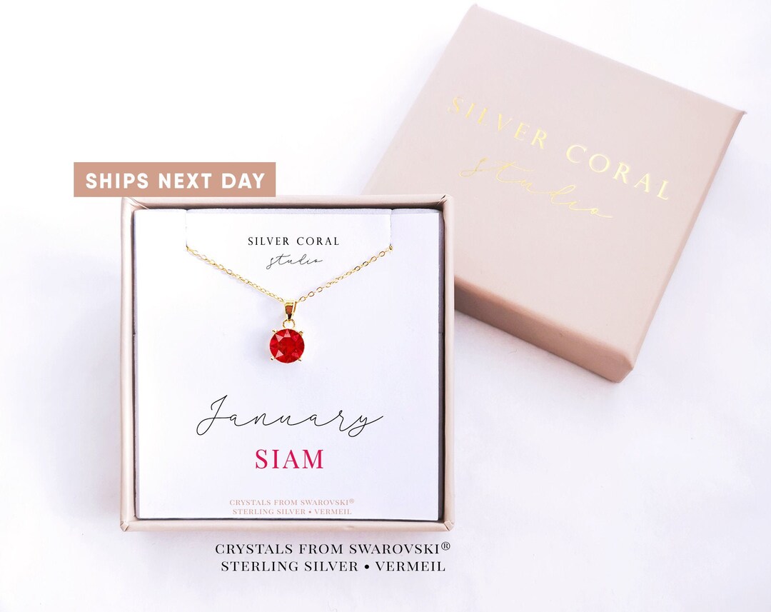 January Birthstone Necklace, Siam Birthstone, Birthday Gift for Her ...