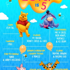Winnie the Pooh Birthday Board, Digital Birthday Board, Winnie the Pooh ...