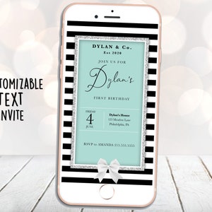 Birthday and Co. White Bow Classy Robin Blue Party Invitation, 1st ...