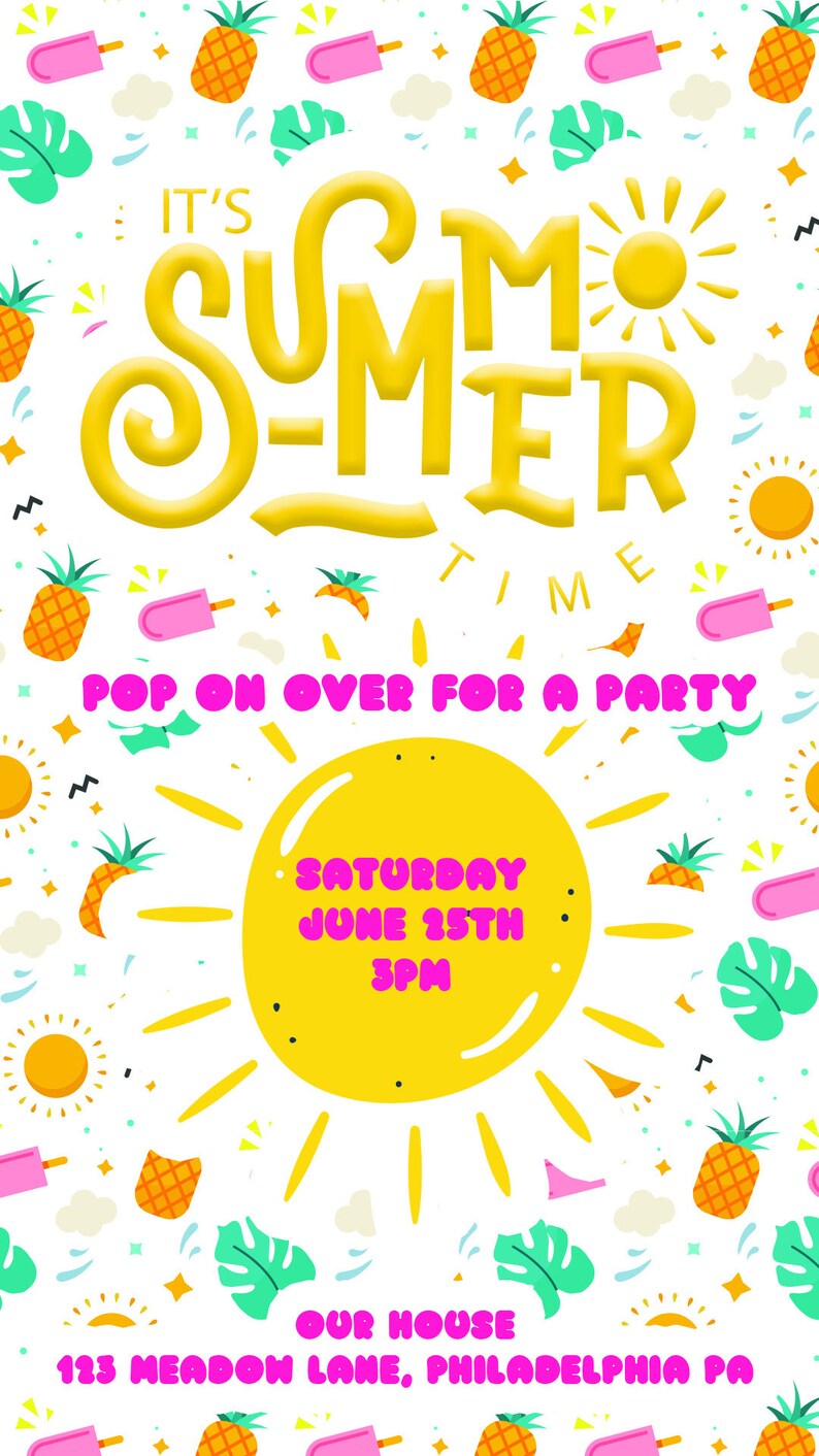 Summer Invite Summer Birthday Pool Party Text Summer Party - Etsy