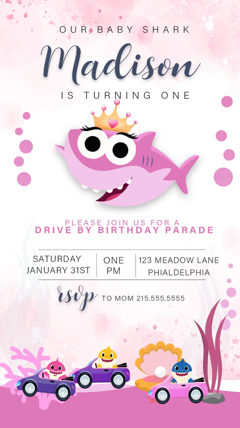 Baby Shark Text Invitation Baby Shark Drive BY Baby Shark - Etsy