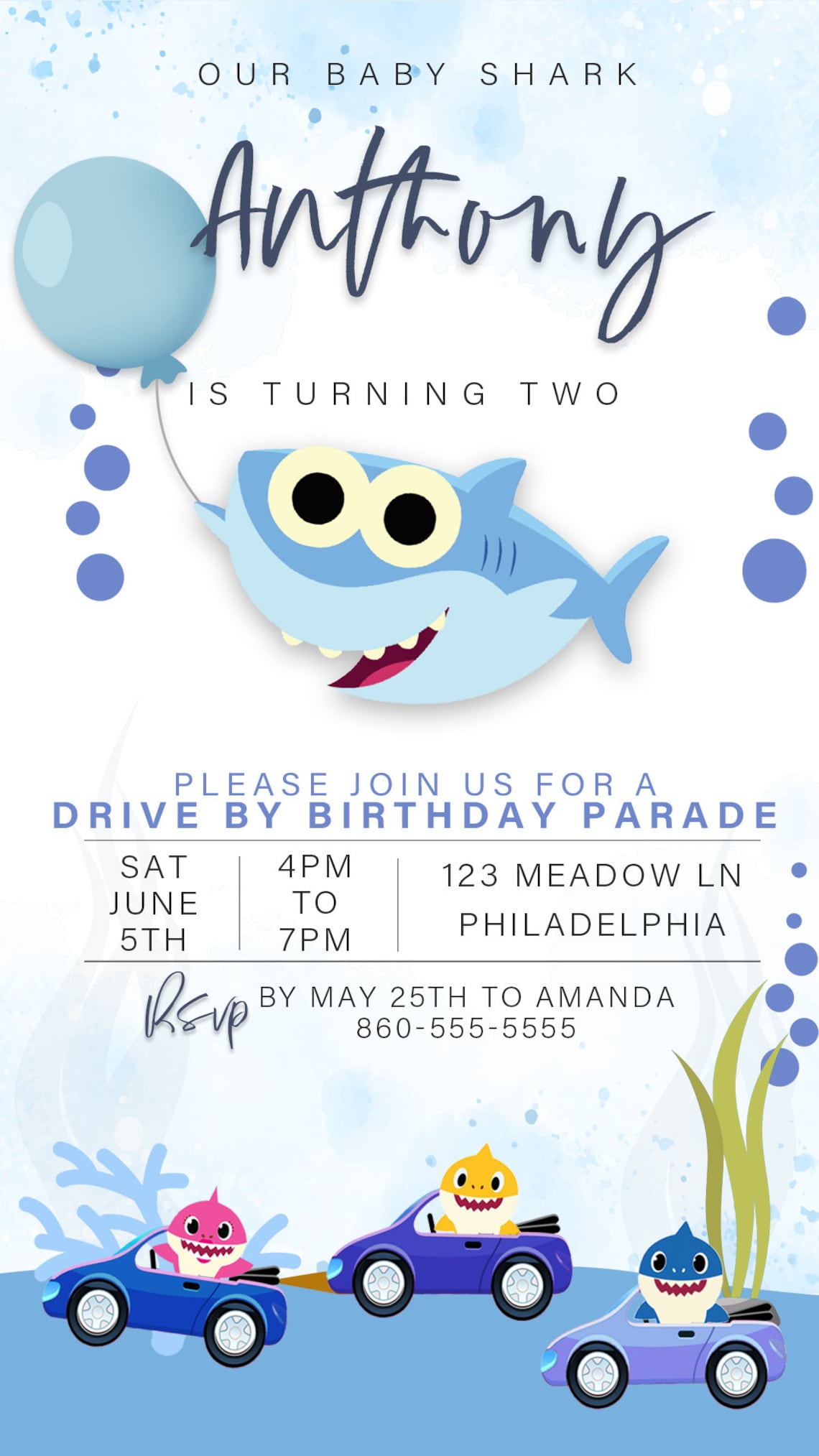 Baby Shark Text Invitation Baby Shark Drive BY Baby Shark - Etsy