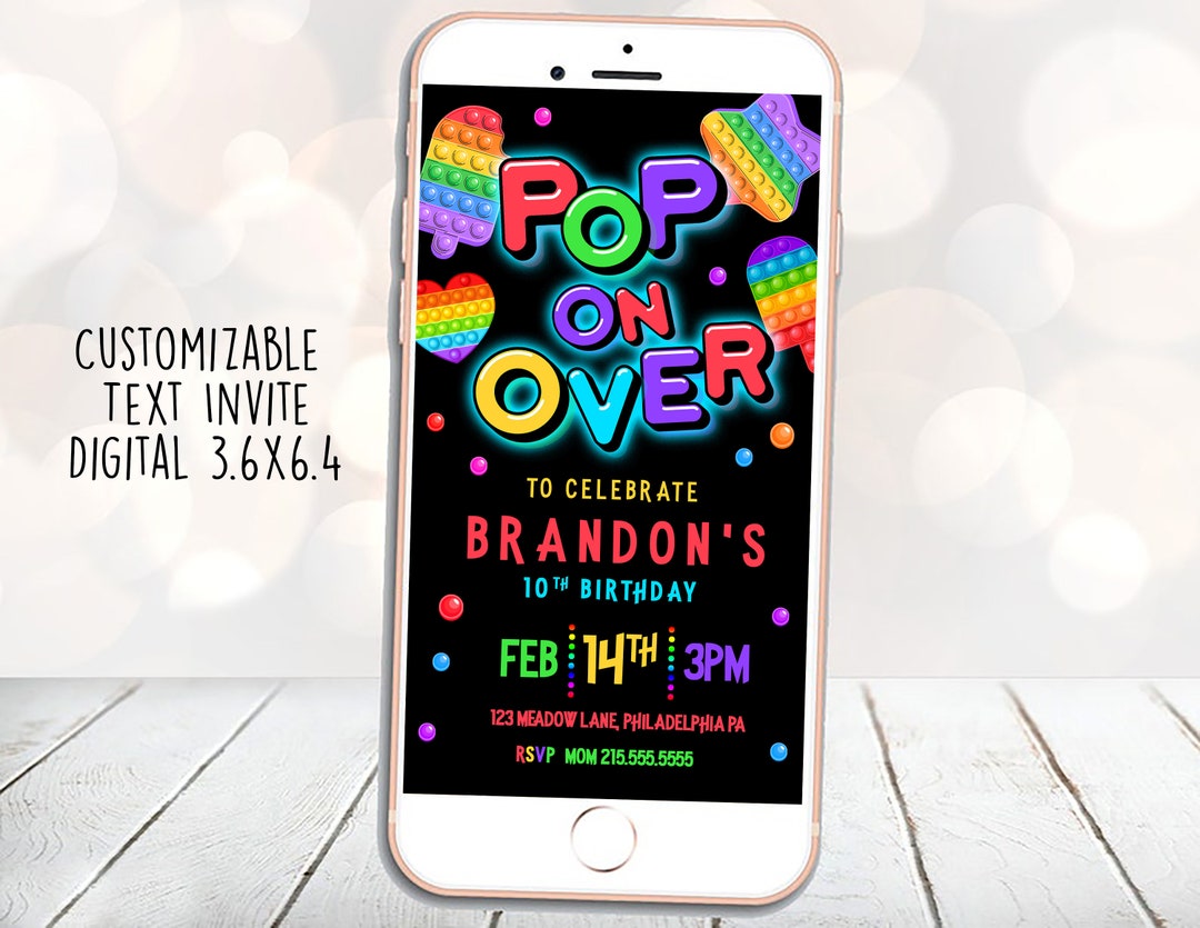 Pop It Birthday Invitation, Pop It Party Invitation, Bright Rainbow Pop ...