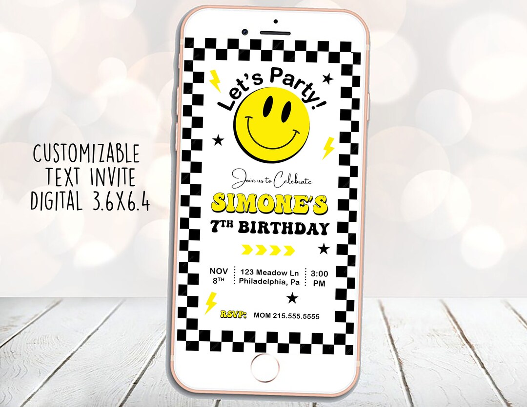 Smiley Face Birthday Invitation, Smiley Face Party, Digital, Invitation ...