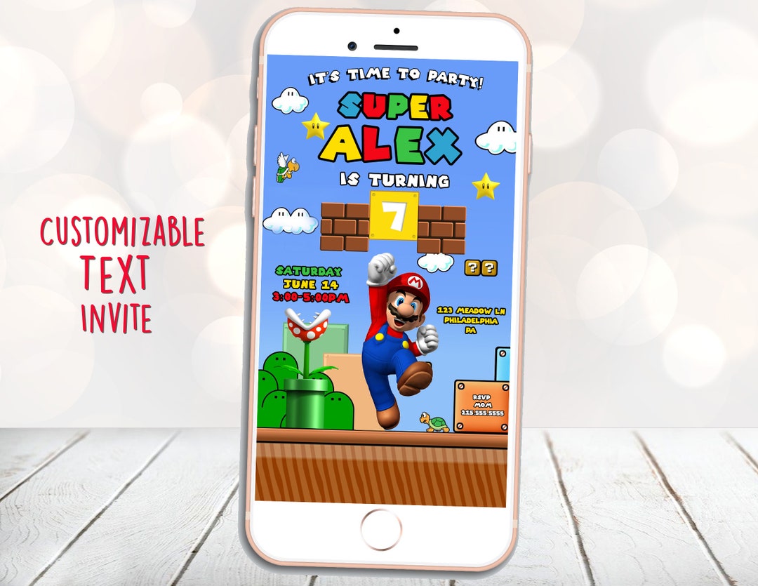 Super Mario Digital Invitation, Super Mario Party, Super Mario Birthday ...