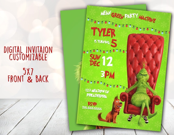 Grinch Invitation Christmas Birthday Grinch Birthday Invite | Etsy