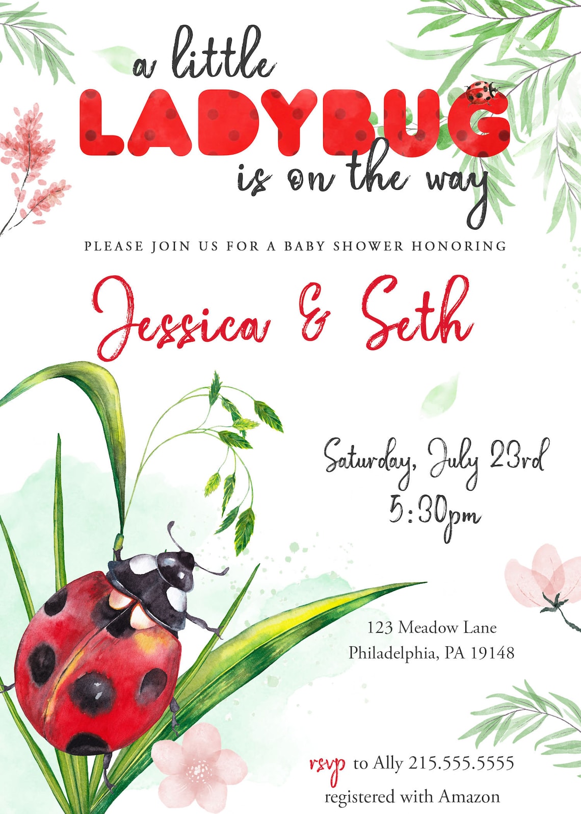 Ladybug Baby Shower Invitation Girl Lady Bug Shower Digital - Etsy
