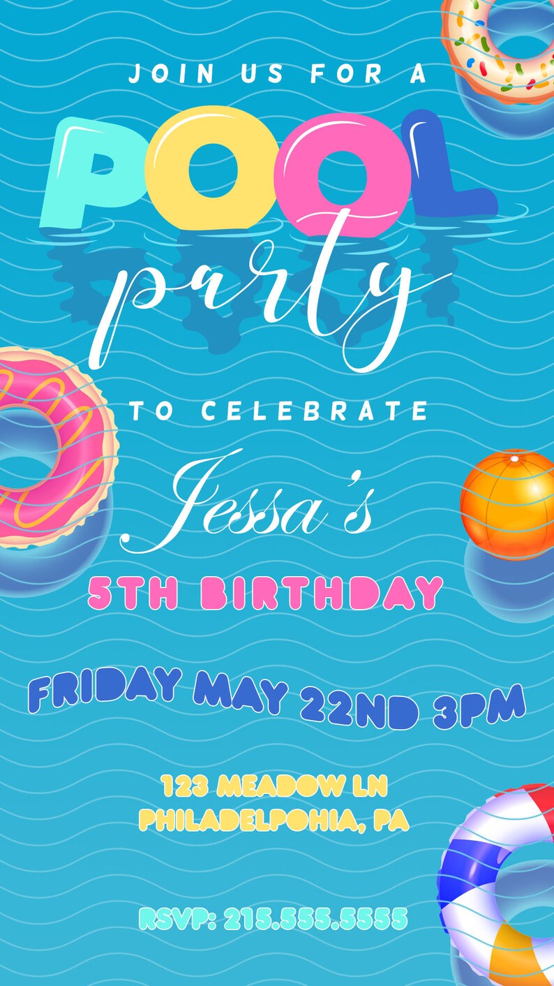 Pool Party Invite Summer Birthday Pool Party Text Kids - Etsy