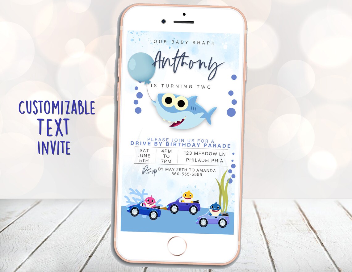 Baby Shark Text Invitation Baby Shark Drive BY Baby Shark - Etsy