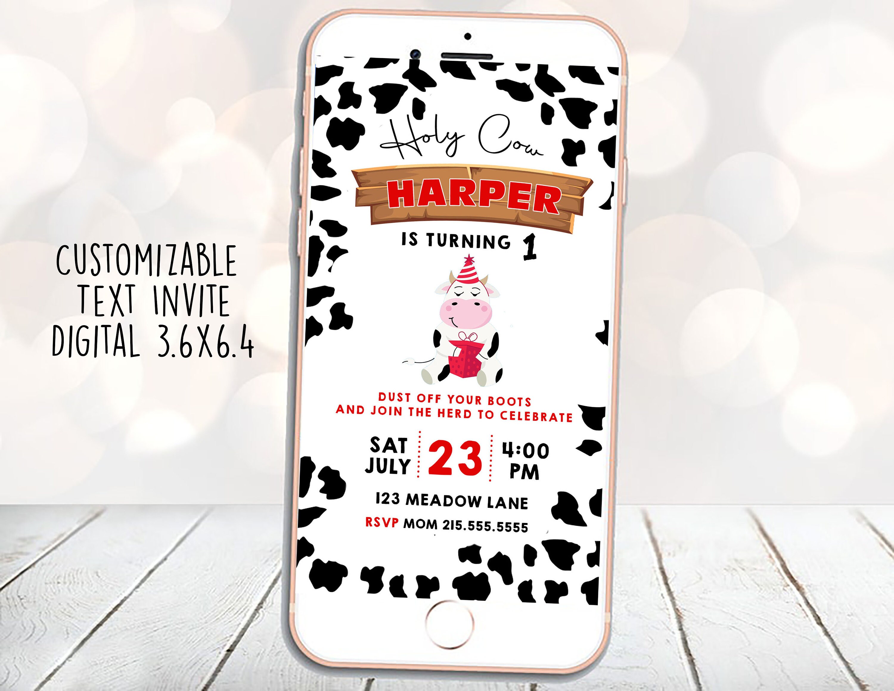 Holy Cow Invites - First Birthday Party Invitations - Farm Party Invite ...