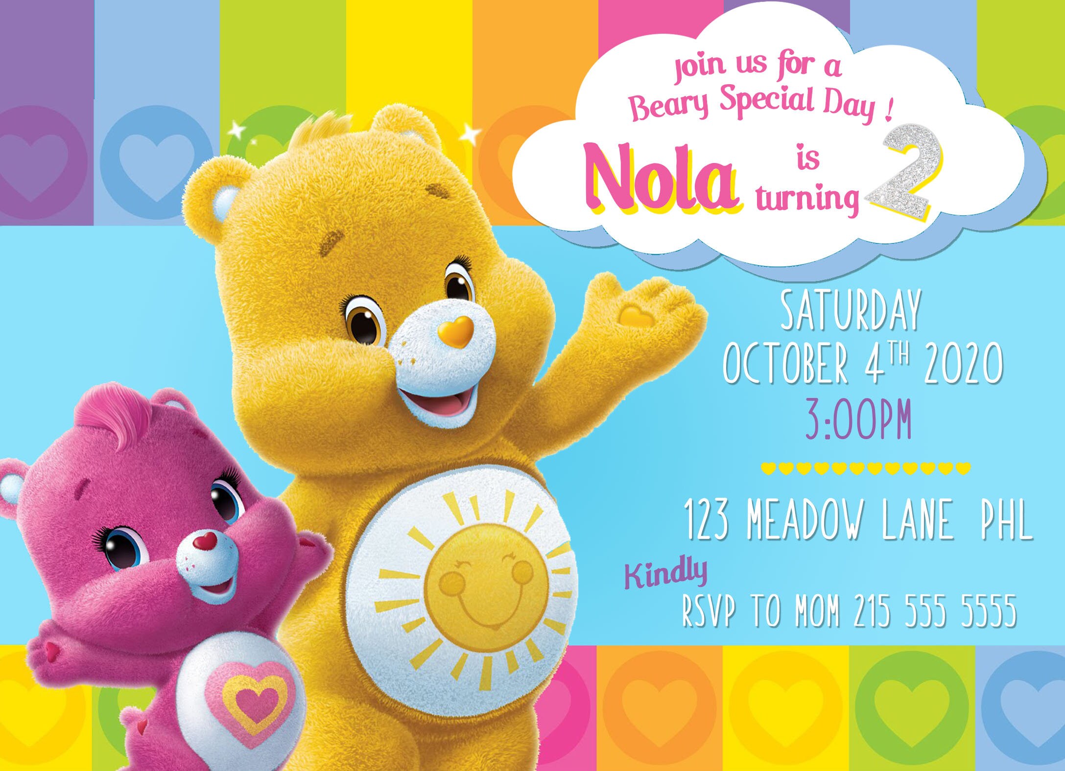 Care Bear Invitation Care Bear Party Care Bears Birthday - Etsy